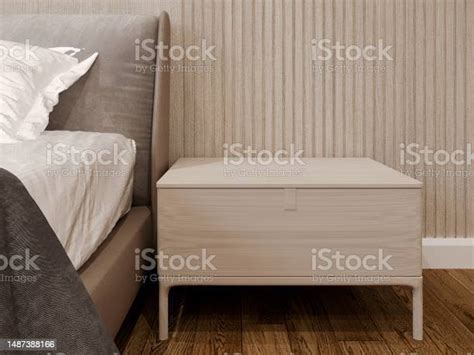 3d 렌더링은 현대 침대가 있는 야간 테이블 또는 침대 옆 탁자의 빈 공간을 닫습니다 침실용 탁자에 대한 스톡 사진 및 기타 이미지 침실용 탁자 캐비닛 침대 Istock