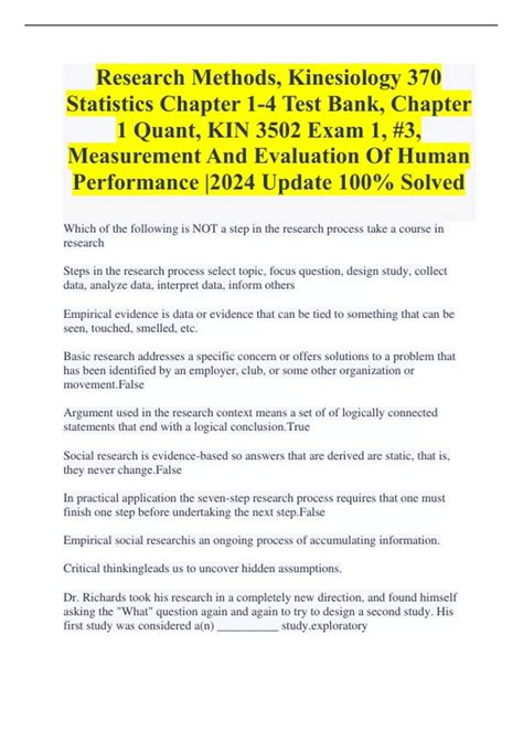 Research Methods Kinesiology Statistics Chapter Test Bank Chapter Quant KIN