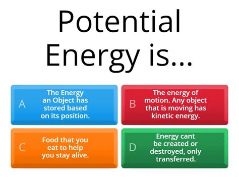 Potential And Kinetic Energy Quiz