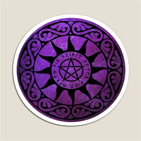 Five Elements Runic Magical Pentacle Purple Version Magnet By Sarah Wainwright Pentacle