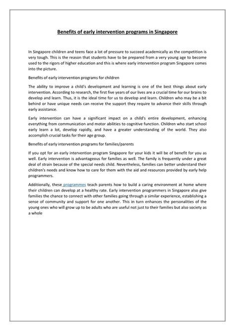 ppt benefits of early intervention programs in singapore powerpoint