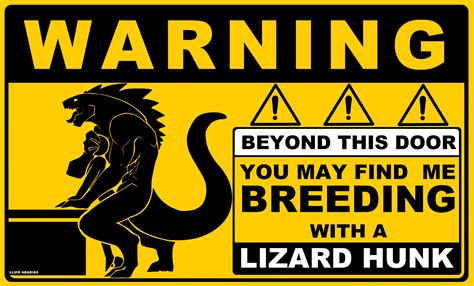 Rule 34 Caution Sign Grabbing Head Larger Male Lizardman Lluisabadias