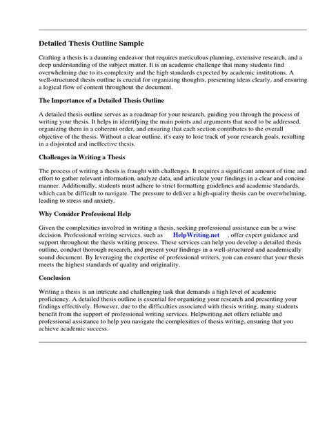 Detailed Thesis Outline Sample Pdf Essays Thesis