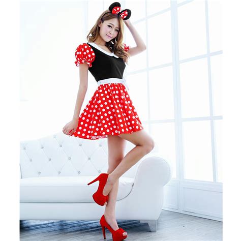 Women Adult Cartoon Minnie Mouse Cosplay Costume Polka Dots Halloween Fancy Dress Christmas Gift