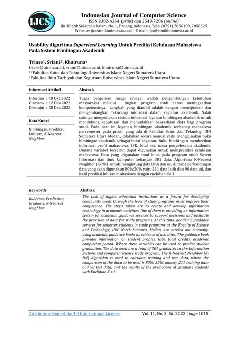 Pdf Usability Algoritma Supervised Learning Untuk Prediksi Kelulusan