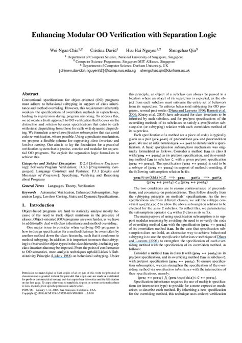 Pdf Enhancing Modular Oo Verification With Separation Logic