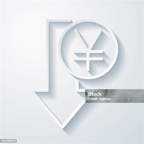 Yen Decrease Icon With Paper Cut Effect On Blank Background Stock
