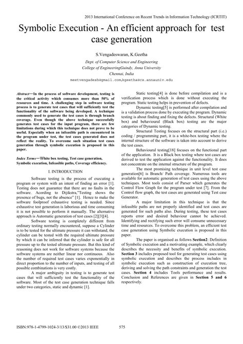 Pdf Symbolic Execution — An Efficient Approach For Test Case Generation