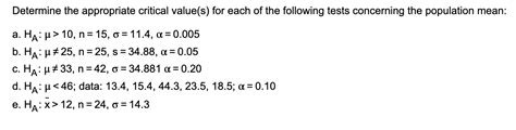 Determine The Appropriate Critical Value S For Each