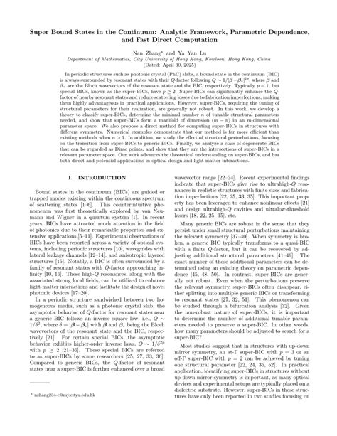 Pdf Super Bound States In The Continuum Analytic Framework Parametric Dependence And Fast