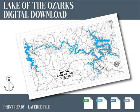 Lake Of The Ozarks Map Ozarks Map File Instant Download Laser File