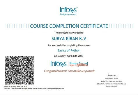 🚀 Successfully Completed The Python Basics Course On Infosys