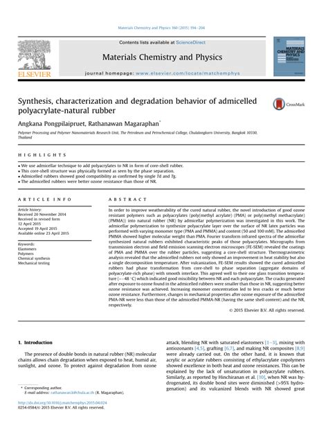 Pdf Synthesis Characterization And Degradation Behavior Of Admicelled Polyacrylate Natural Rubber