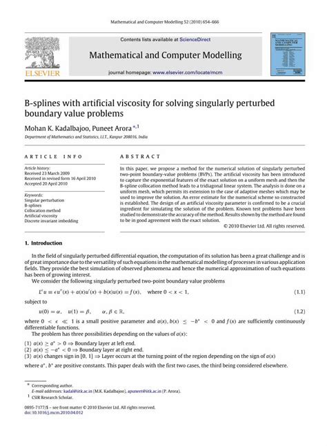 Pdf B Splines With Artificial Viscosity For Solving Singularly Perturbed Boundary Value