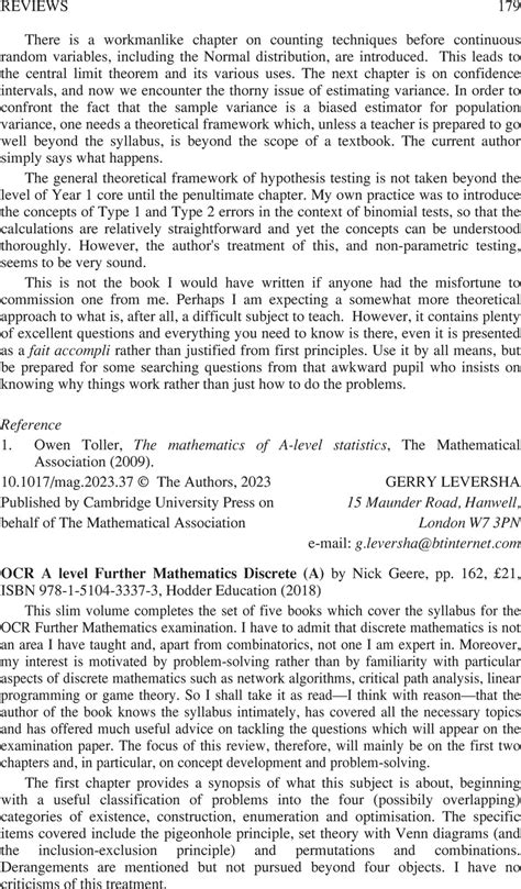 Ocr A Level Further Mathematics Discrete A By Nick Geere Pp 162 £