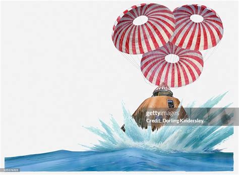 Illustration Of Appollo 11 Command Module Landing In Pacific Ocean High