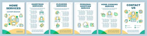 홈 서비스 브로셔 템플릿 레이아웃입니다 청소 요리 서비스 전단지 소책자 선형 그림이있는 전단지 인쇄 디자인 잡지 연례 보고서