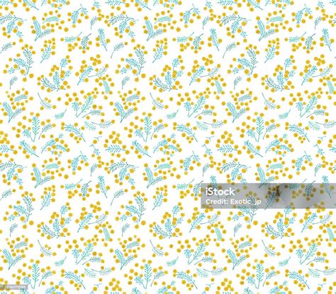 매끄러운 벡터 이미지와 아름다운 미모사 꽃과 잎 직물 특히 린넨 포장지 벽지 및 커버에 적합합니다 손으로 그린 평면 일러스트 아카시아 나무에 대한 스톡 벡터 아트 및 기타