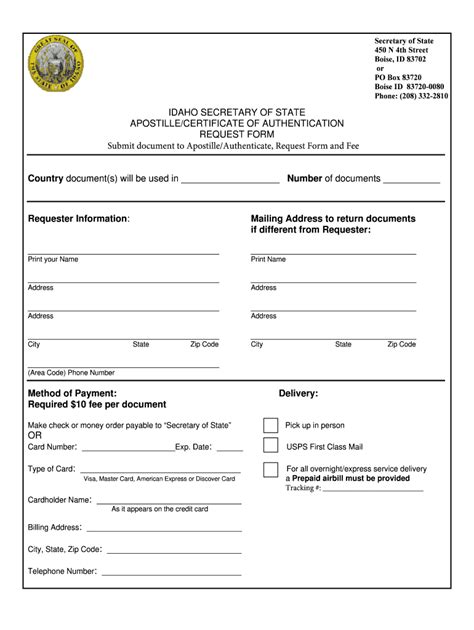Fillable Online Apostille Certificate Of Authentication Request Form