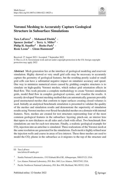 Pdf Voronoi Meshing To Accurately Capture Geological Structure In Subsurface Simulations