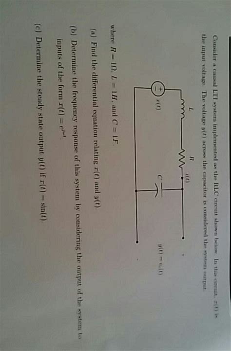 Solved Consider A Causal LTI System Implemented As The RLC Chegg