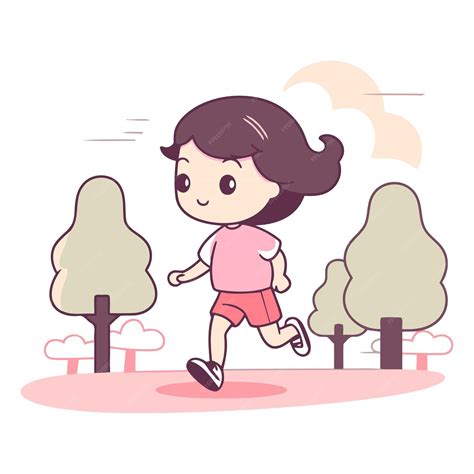 공원에서 달리는 귀여운 어린 소녀 터 만화 일러스트레이션 프리미엄 벡터 공원에서 달리는 귀여운 어린 소녀 터 만화 일러스트레이션 프리미엄 벡터