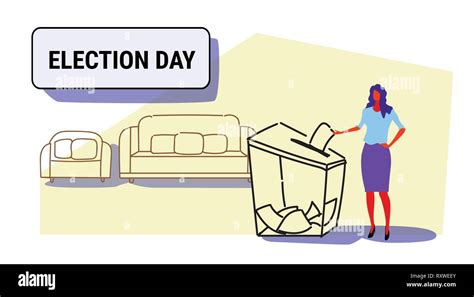 Election Day Concept Businesswoman Voter Putting Paper Ballot List In Box During Voting Elegant