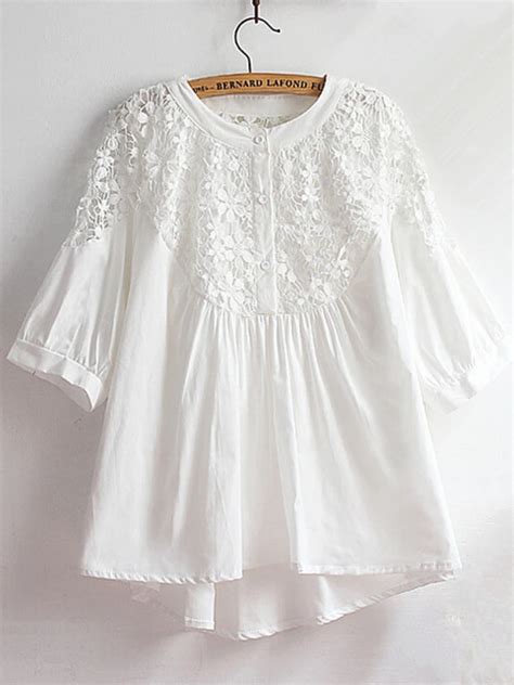 레트로 자수 코튼 린넨 화이트 셔츠 레이스 할로우 아웃 문학적 얇은 2021 여성 블라우스 여름 신상blusas Femininaswomen