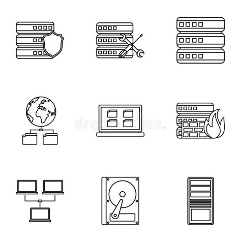 Computer Data Icons Set Outline Style Stock Vector Illustration Of Connection Collection