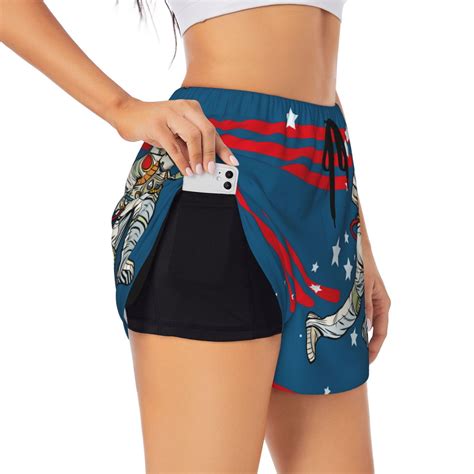 Daiia Astronaut Runs Forward Pattern Womens 2 In 1 Running Shorts