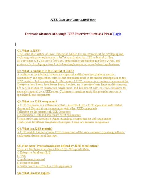 J2ee Interview Questions Pdf Java Programming Language Software
