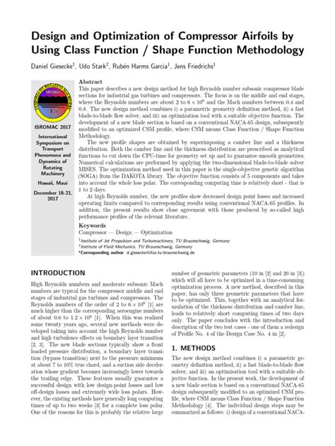 design and optimization of compressor airfoils pdf reynolds number