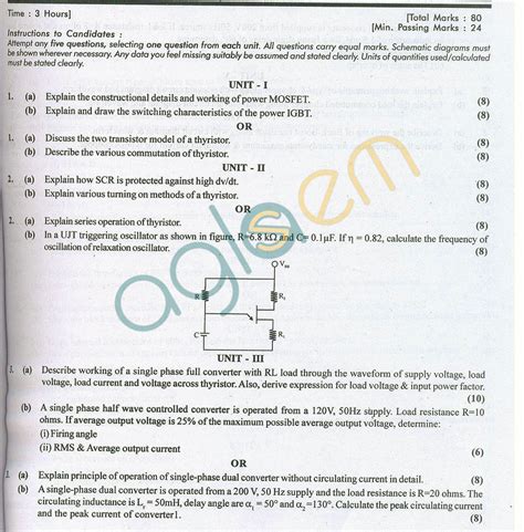 RTU Question Papers Semester EE Power Electronics AglaSem Institutes