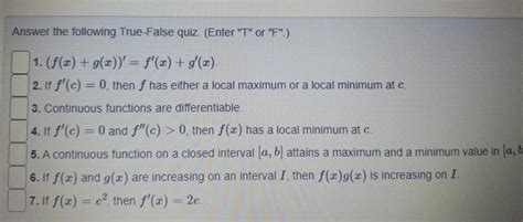 [answered] answer the following true false quiz enter t or f 1 1 g 1 x