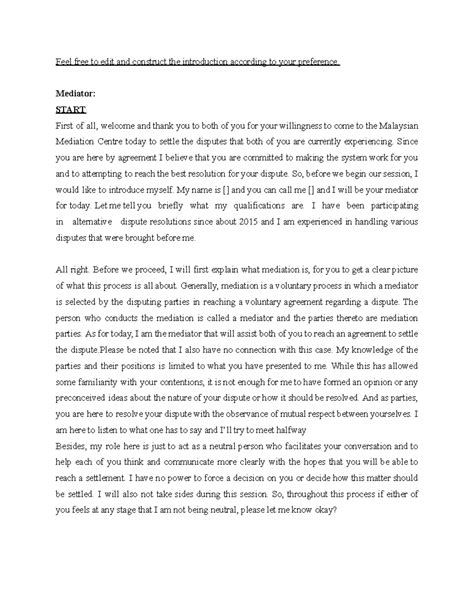 Introduction Mediator Script Feel Free To Edit And Construct The