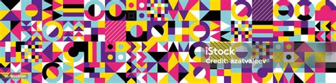 추상적인 기하학적 바우하우스 그리드 수평 배너 간단한 모양 조합 아트웍 0명에 대한 스톡 벡터 아트 및 기타 이미지 0명