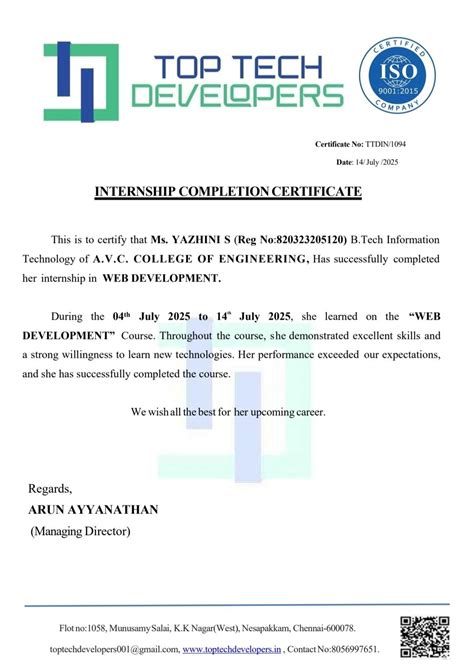 Certificate Of Internship Completion Webdevelopment And Gained Experience In Html Css And