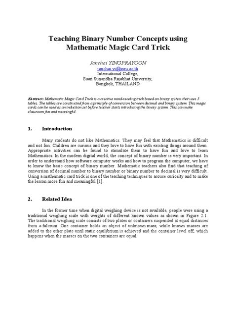 teaching binary number concepts using mathematic magic card trick pdf