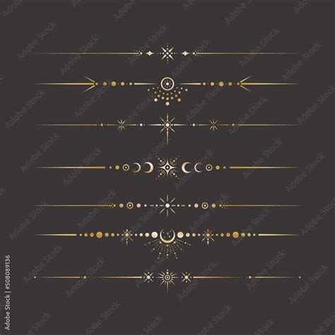 Celestial Golden Border Set With Stars And Moon Phases