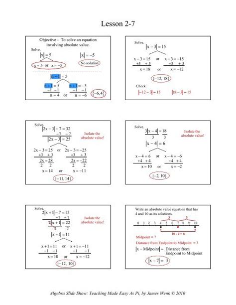 Solving Absolute Value Equations Math Slide Show