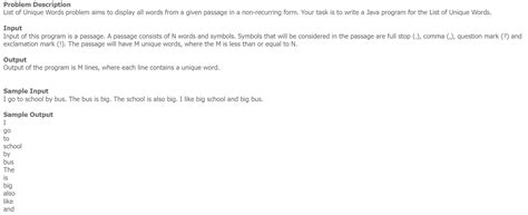 Solved Problem Description List Of Unique Words Problem Aims