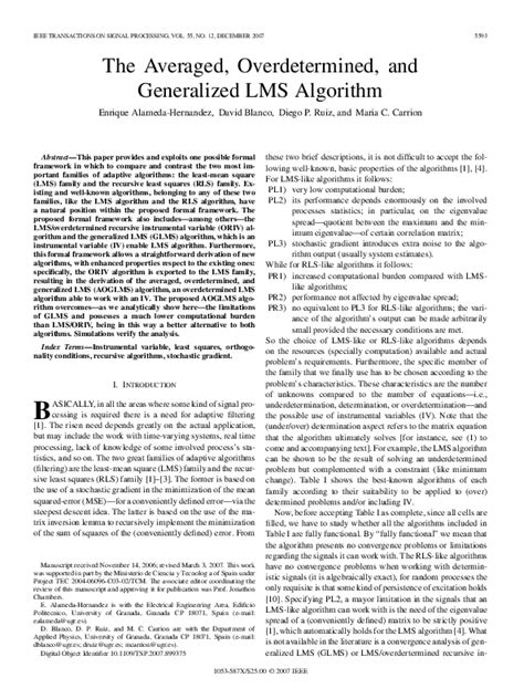 Pdf The Averaged Overdetermined And Generalized Lms Algorithm