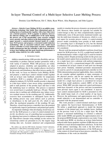 Pdf In Layer Thermal Control Of A Multi Layer Selective Laser Melting