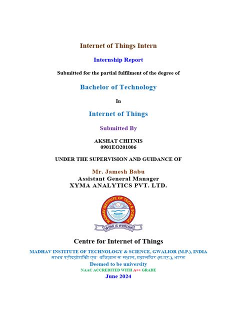 Internship Project Sample Report Internet Of Things Pdf Internet Of Things Sensor