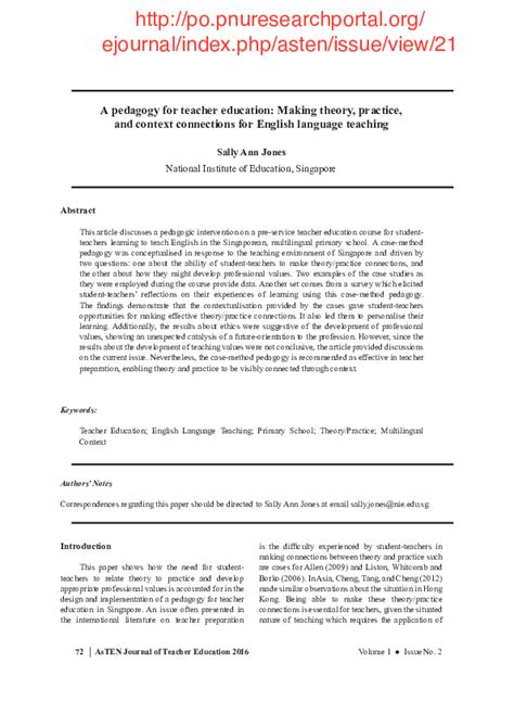 Pdf A Pedagogy For Teacher Education Making Theory Practice And Context Connections For