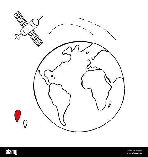 Earth Globe Space Satellite And Location Icons Vector Set Line Art