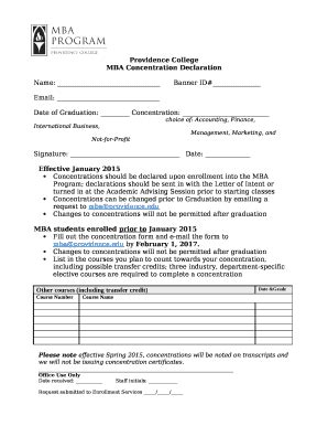 MBA Concentration Declaration Business Providence Doc Template