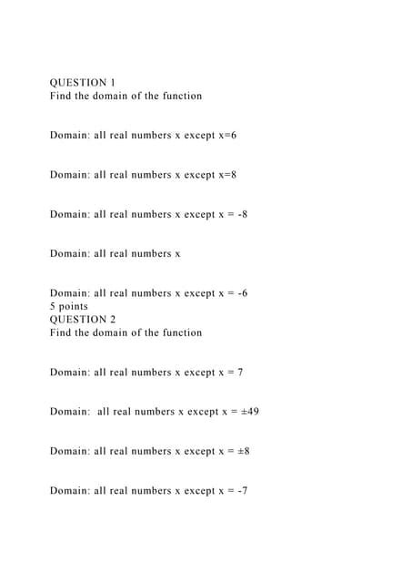 Question 1find The Domain Of The Function Domain All Realdocx