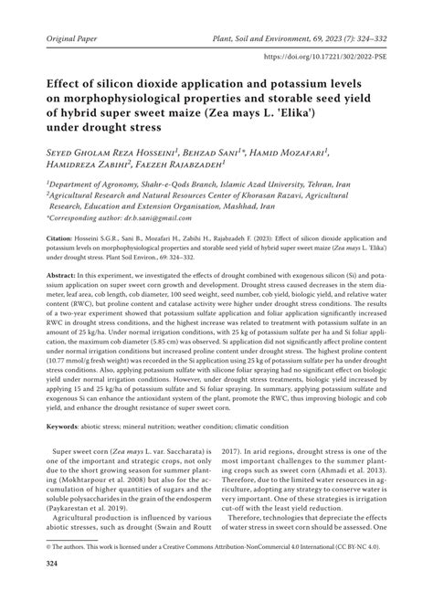 Pdf Effect Of Silicon Dioxide Application And Potassium Levels On Morphophysiological