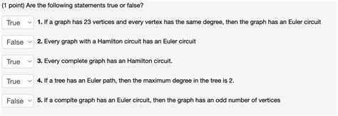 Solved True 1 If A Graph Has 23 Vertices And Every Vertex Has The